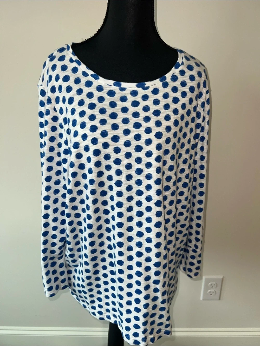 Chico's | Tops | Chicos White Tunic With Blue Polka Dots Cotton Modal ...